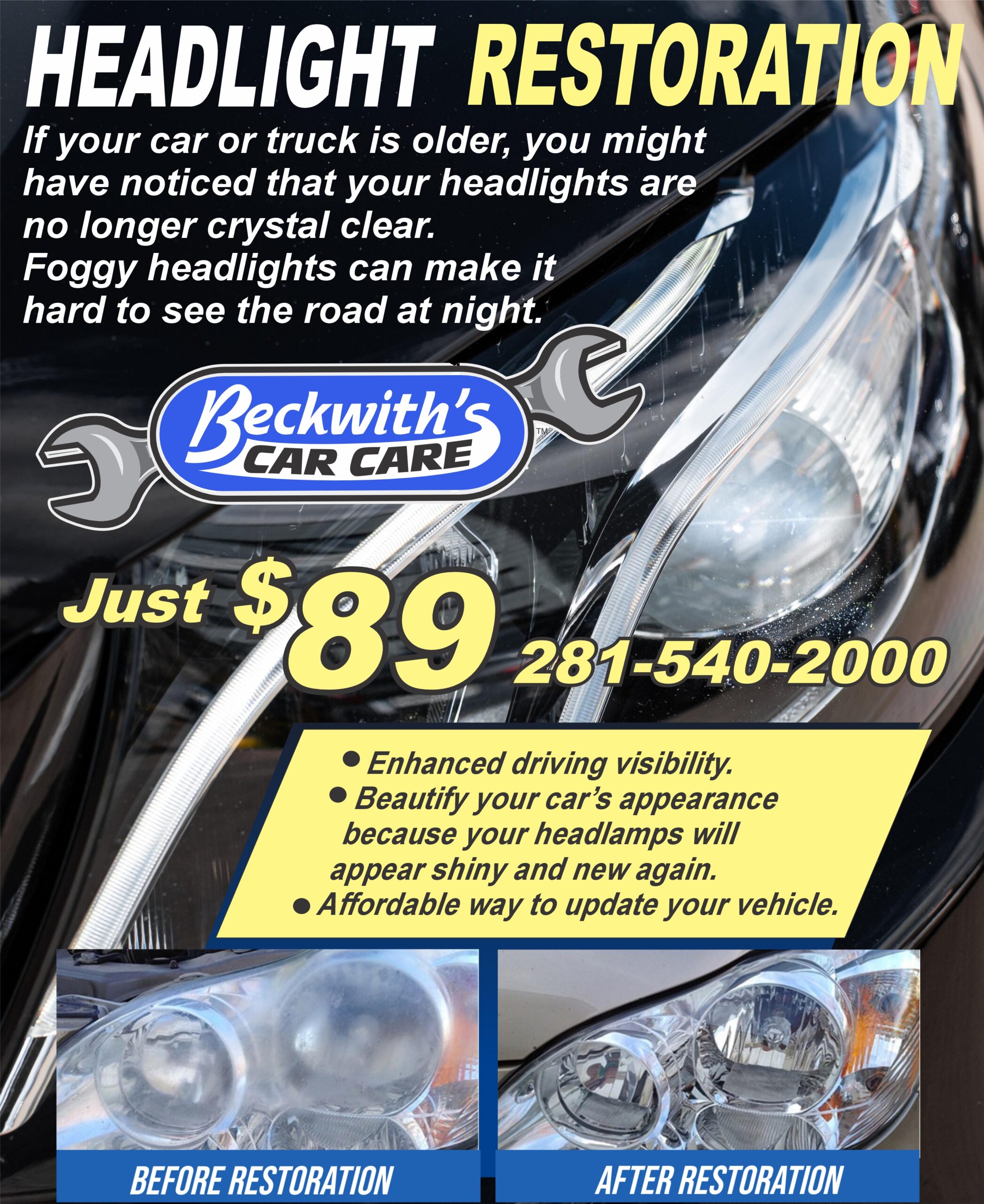 Professional Headlight Restoration - Beckwith's Car Care